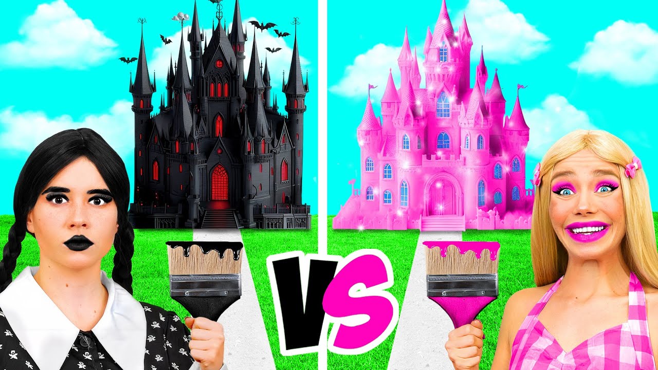 Wednesday vs Barbie Výzva Jednobarevný Dům | Bláznivá Výzva BaRaDa Gold ...