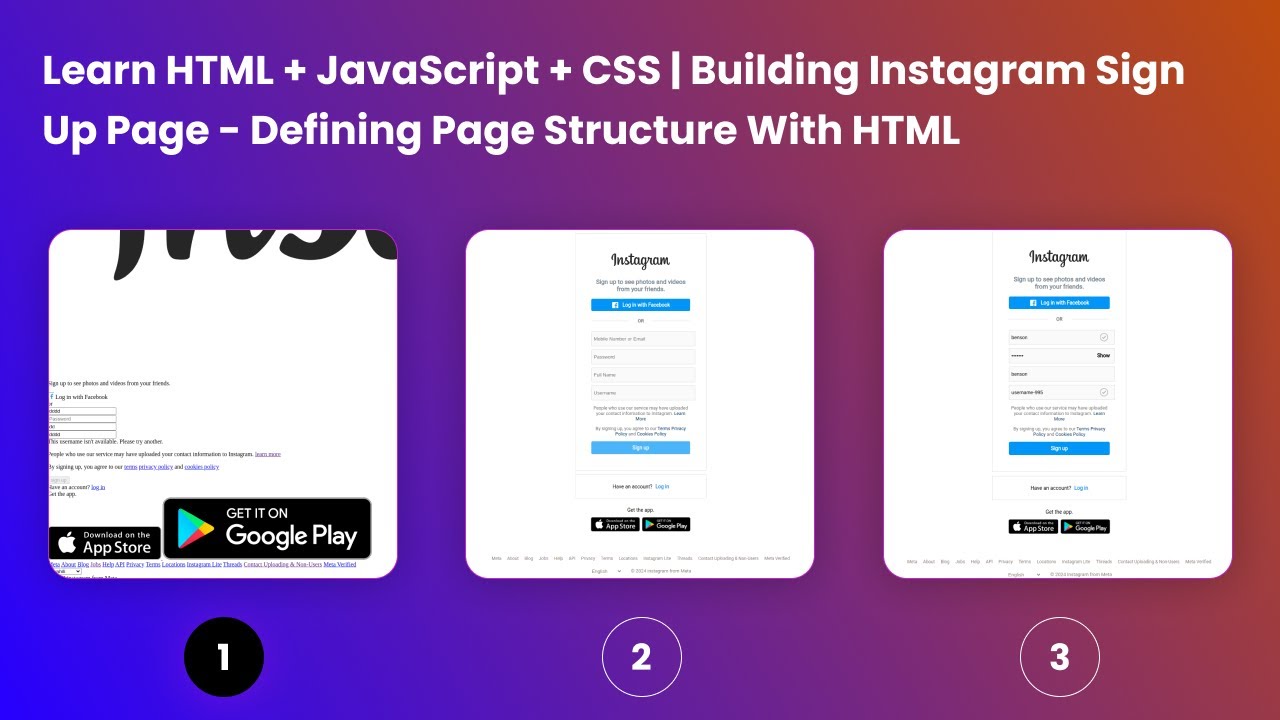 Learn HTML + JavaScript + CSS | Building Instagram Sign Up Page ...