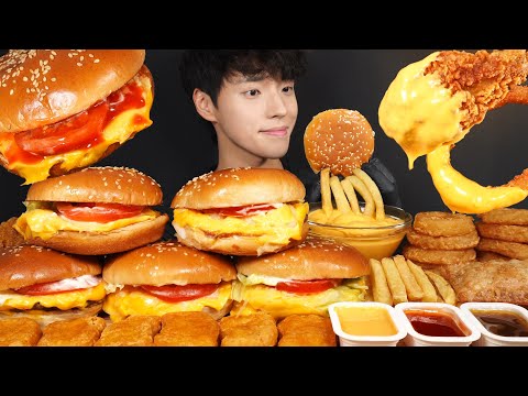 ASMR MUKBANG CHEESEBURGER & FRENCH FRIES & CHICKEN NUGGETS & ONION RINGS & APPLE PIE