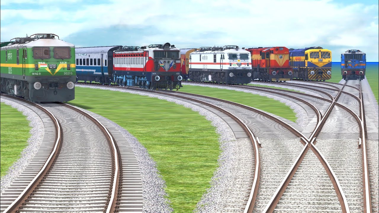 6 TRAIN CROSSING ON STEEL TRACK ONE SIDED RAILROAD | Electric Vs Diesel ...