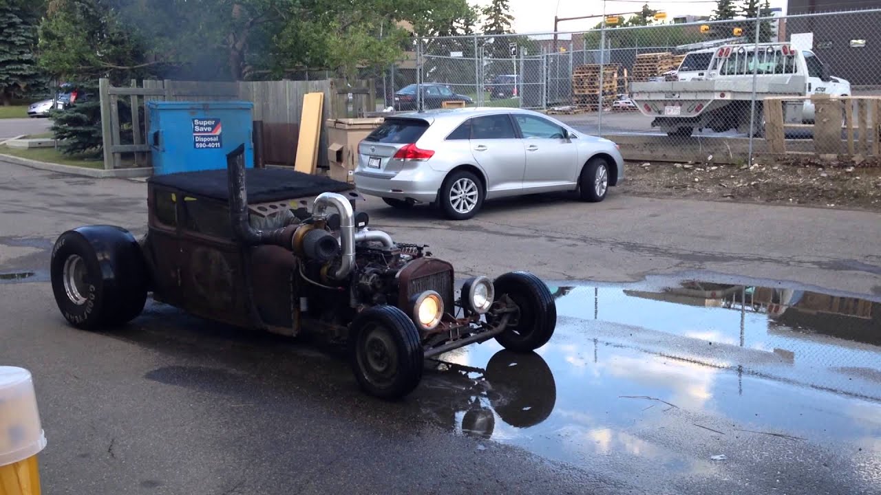 playing with a new set of drag slicks in the diesel rat rod - YouTube