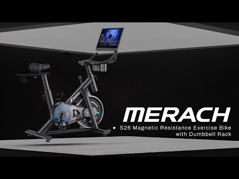 Merach S26 Exercise Bike: Magnetic Resistance and Compact Frame with Dumbbell rack