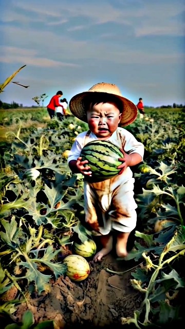 The baby is crying very much with the watermelon in hand #cute#baby#new ...