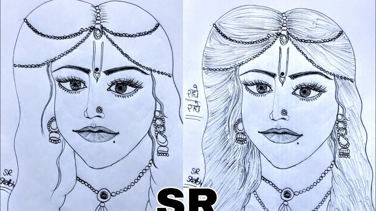 how to draw a Radha Rani drawing pencil sketch 🥰 ll Radha Rani easy ...