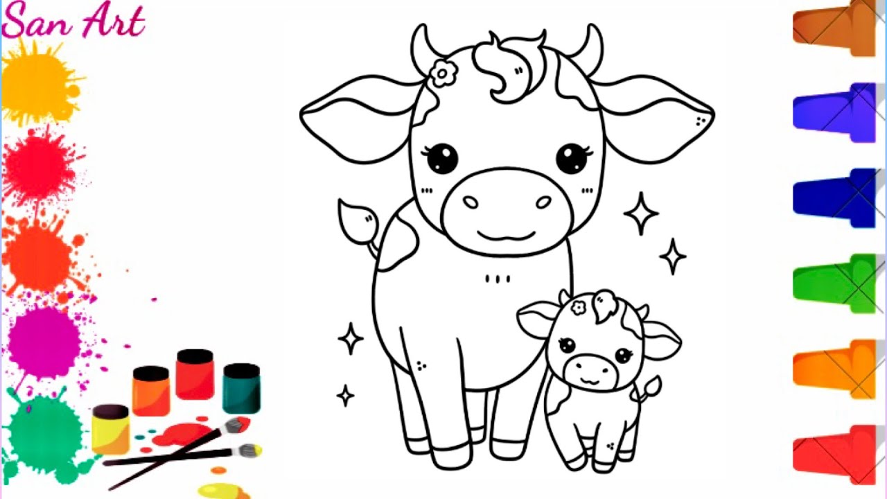 How to draw a cute mother cow and her baby cow | step by step - YouTube