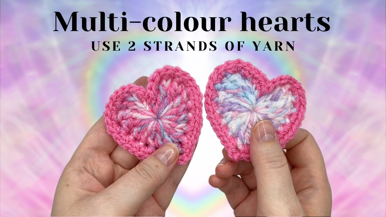 Crochet hearts - Appliqué Colourful Heart with a Border - YouTube