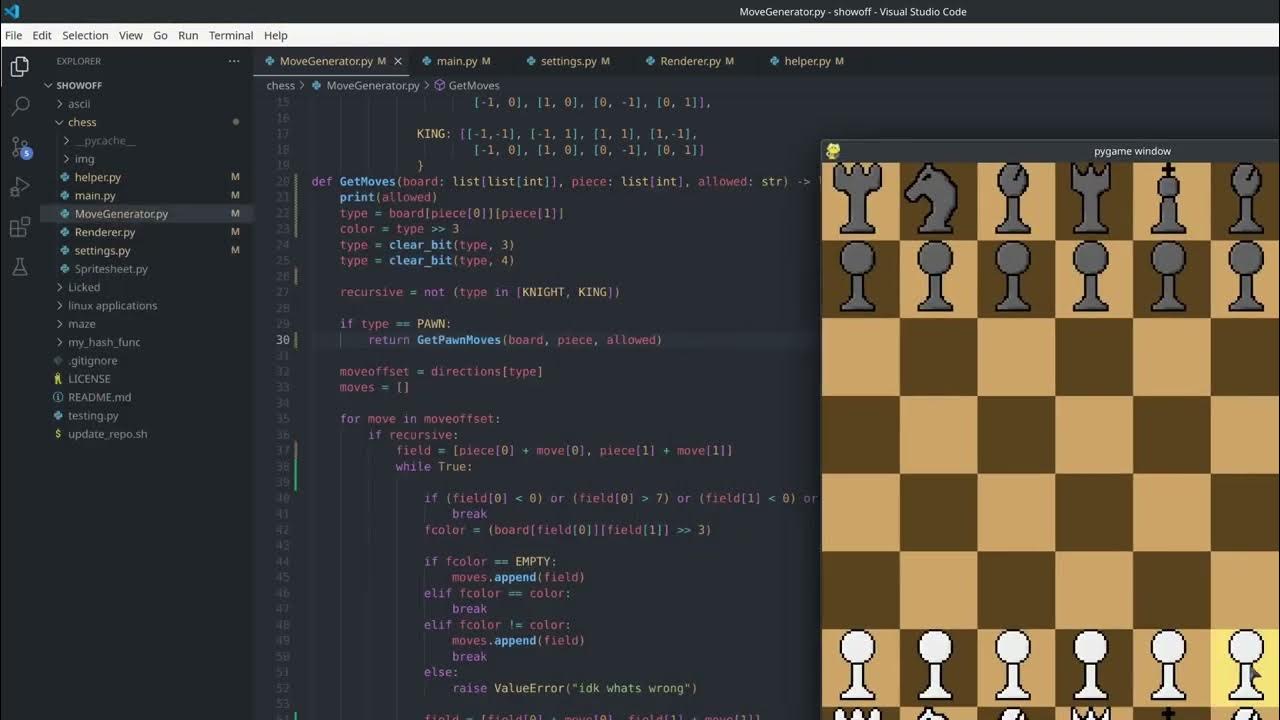 Chess in python and pygame | uncut - no audio | pt. 9 - Adding casteling - YouTube