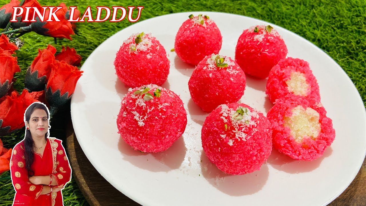 5 min easy coconut ladoo| pink ladoo| instent coconut ladoo recipe ...