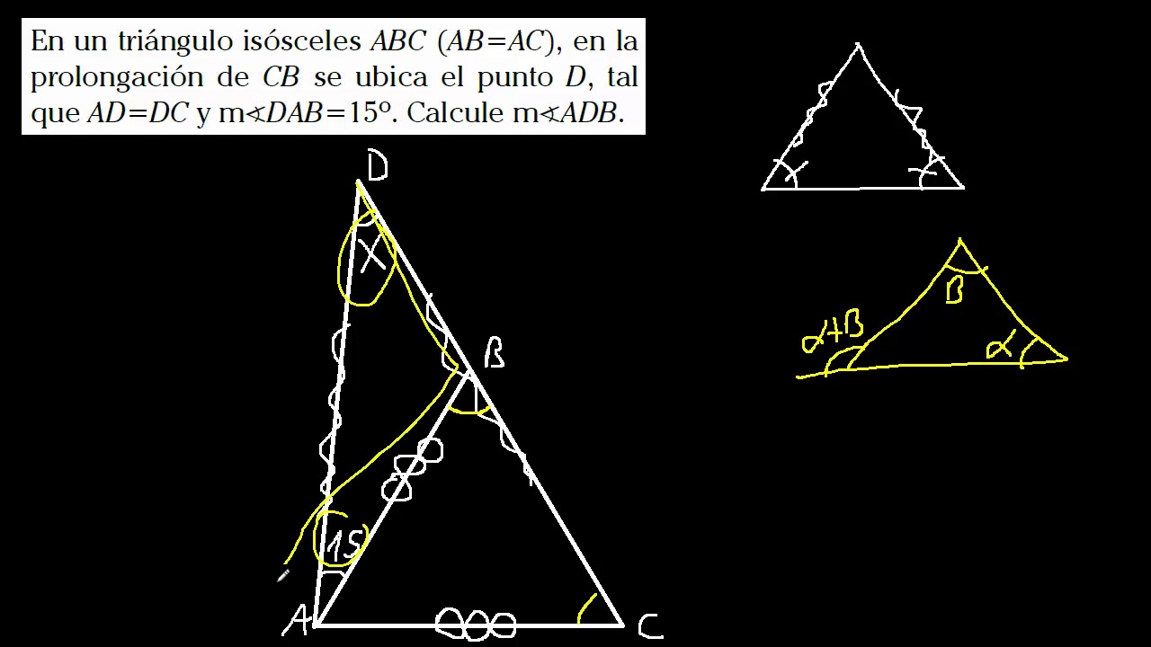 en un triangulo isósceles ABC en la prolongacion de de CB se ubica el ...