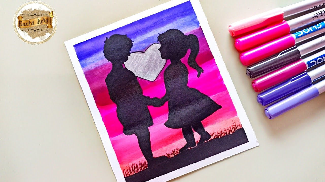 Easy Cute Couple Painting Ideas For Beginners | How to draw Valentine ...