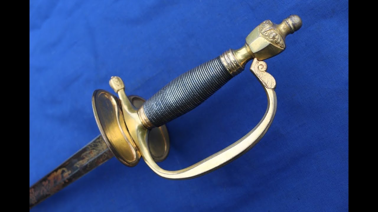 Antique 1796 infantry officer's spadroon with blue and gilt blade - YouTube