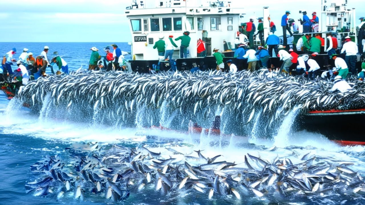 Fishermen catch billions of sardines with giant trawl nets, modern ...