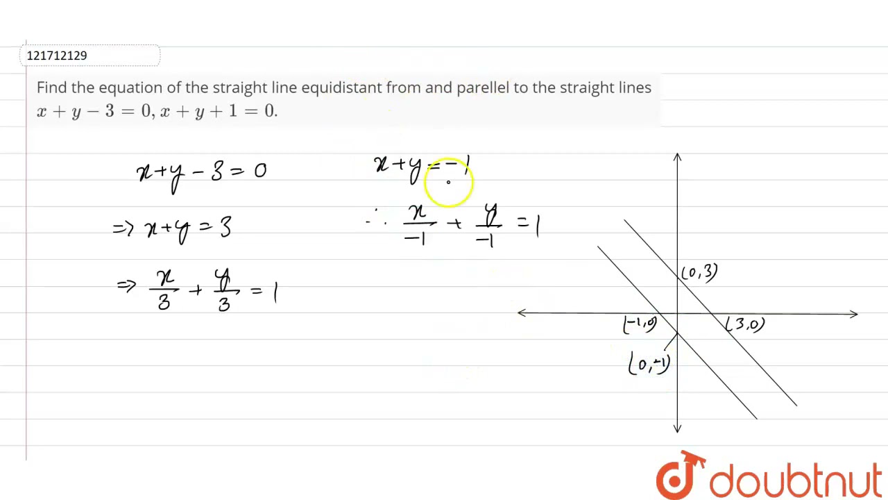 Find the equation of the straight line equidistant from and parellel to ...