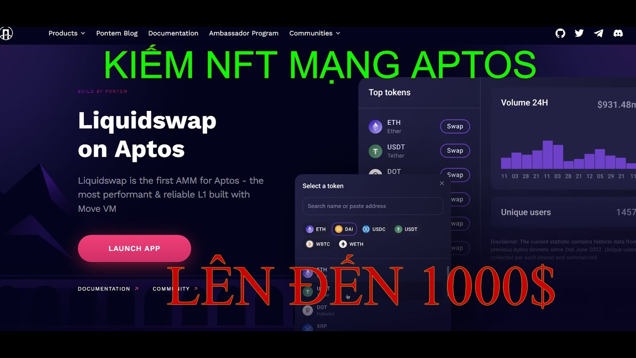 Kiếm NFT Hiếm ~1000$ Mạng Aptos Cực Hot-Liquidswap (Pontem) sàn dex Top ...