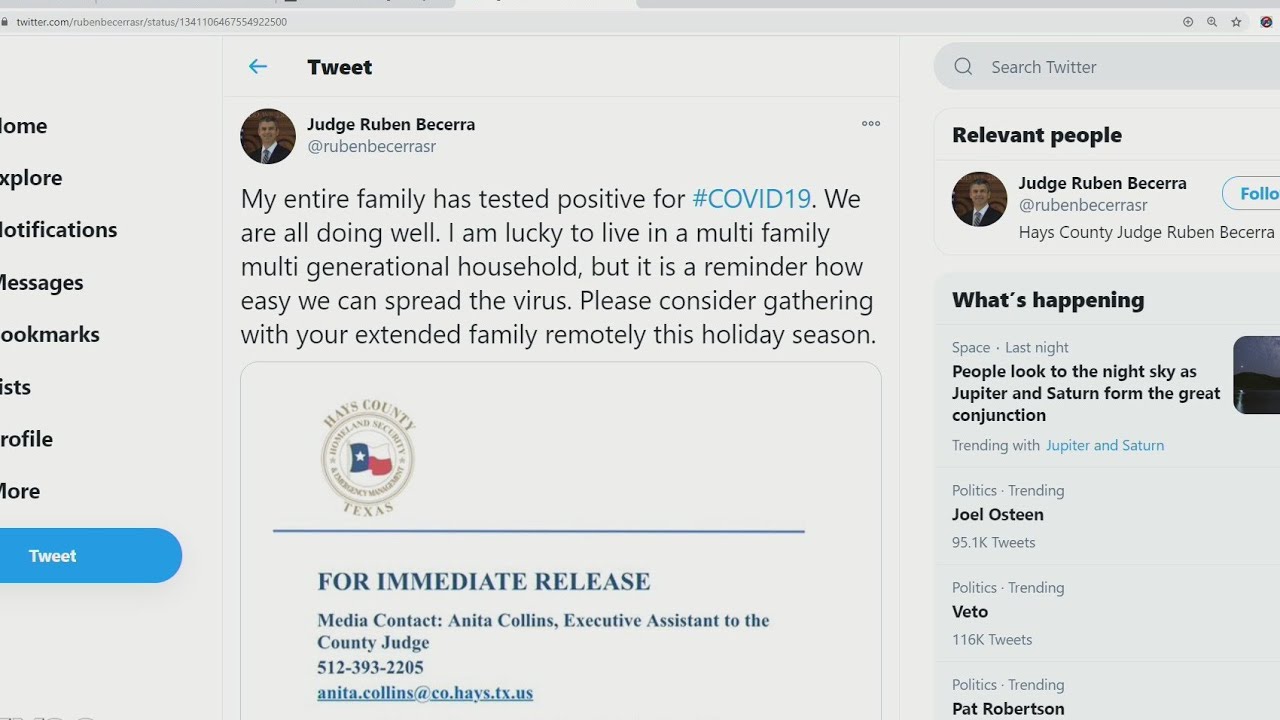 Hays County Judge Ruben Becerra, family test positive for COVID-19 ...