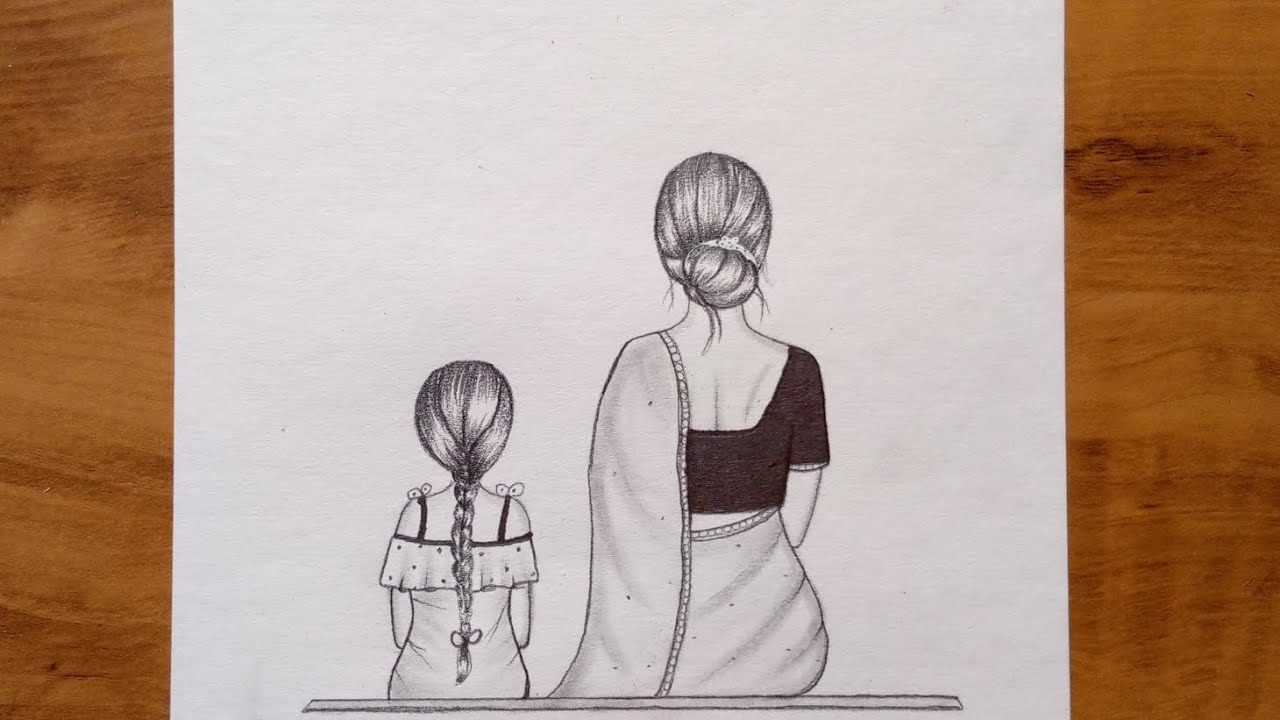How to draw mother and daughter //step by step pencil drawing - YouTube