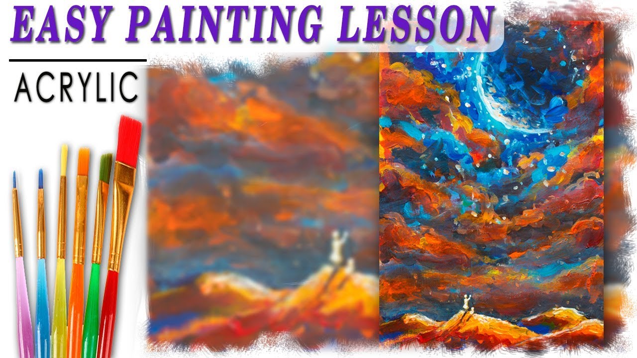 How to Paint Night UNIVERSE Landscape Acrylic tutorial Step by Step for ...
