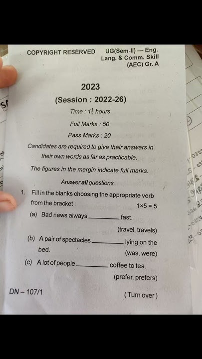 #skmu# ug semester 2 // English language & Communication skills (AEC) // question paper - YouTube