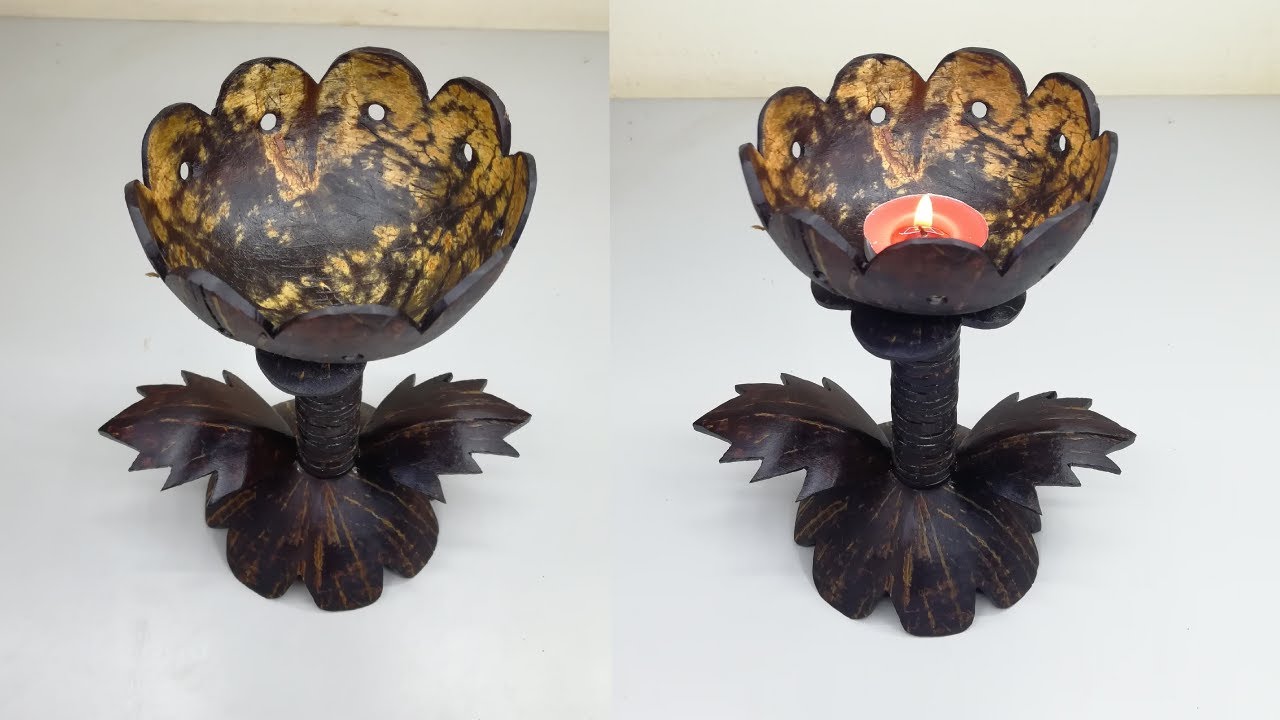 Candle Holder ||Coconut Shell Candle Holder||Homemade Diya||Coconut ...