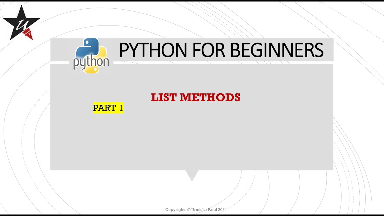 Part1 List Methods In Python Python For Beginners Learn Python For 3917