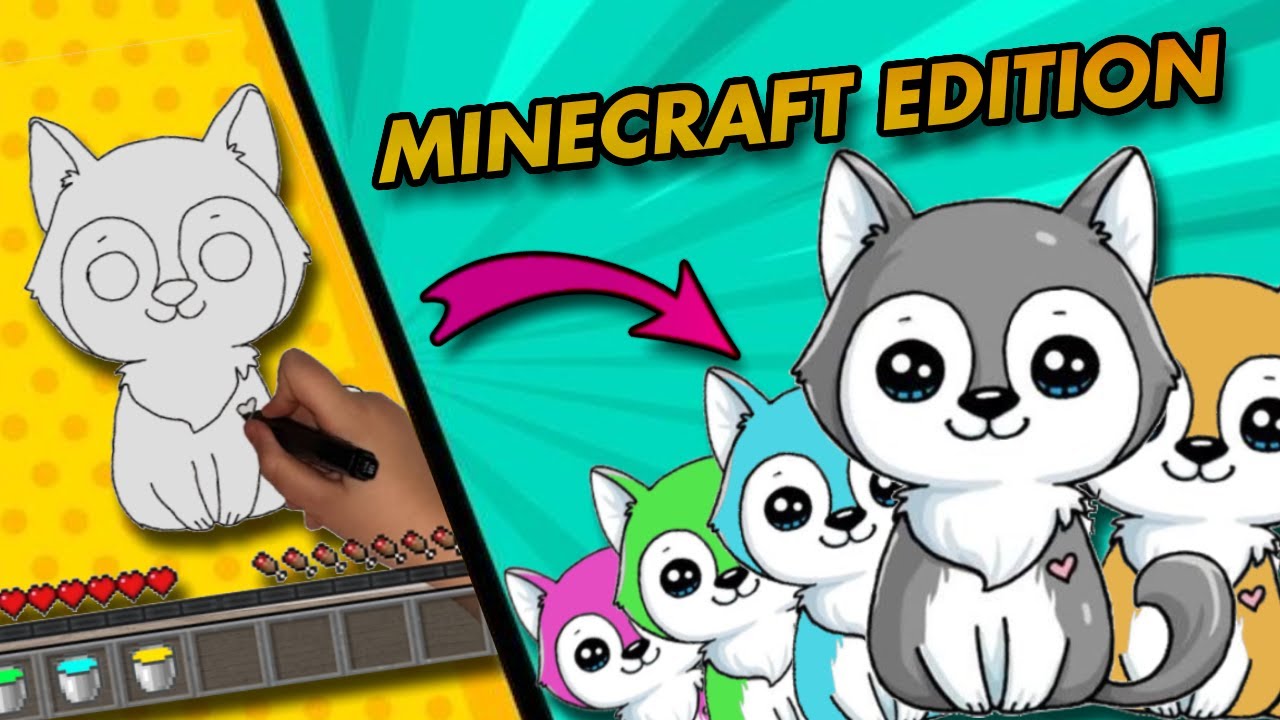 Drawing Cute Wolf (MINECRAFT EDITION) - YouTube