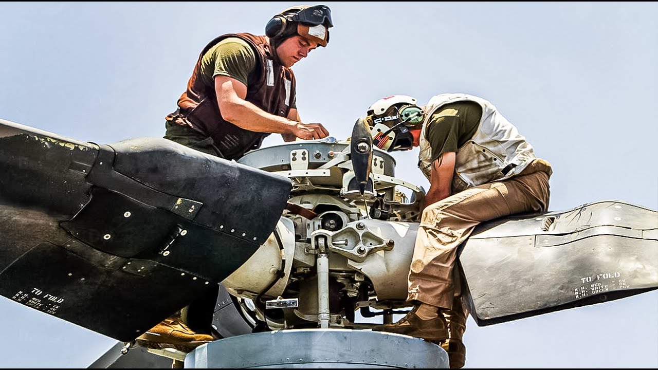 Expert U.S. Marine Mechanics Work on MV-22B Osprey Tiltrotor Repairs ...