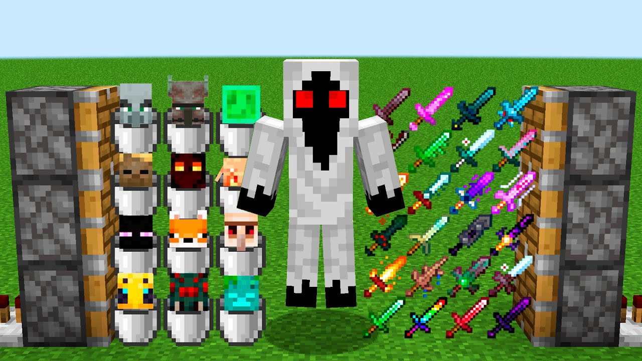 Entity 303 + x300 swords + all mobs in buckets combined - YouTube