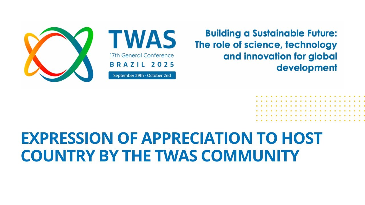 Expression of appreciation to host country by the TWAS community - YouTube
