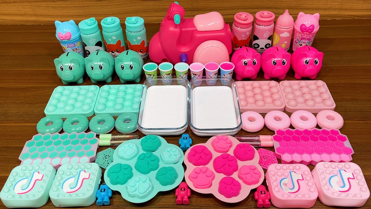 PINK vs MINT !!!Mixing random into GLOSSY SLIME!!!Satisfying Cun Slime ...