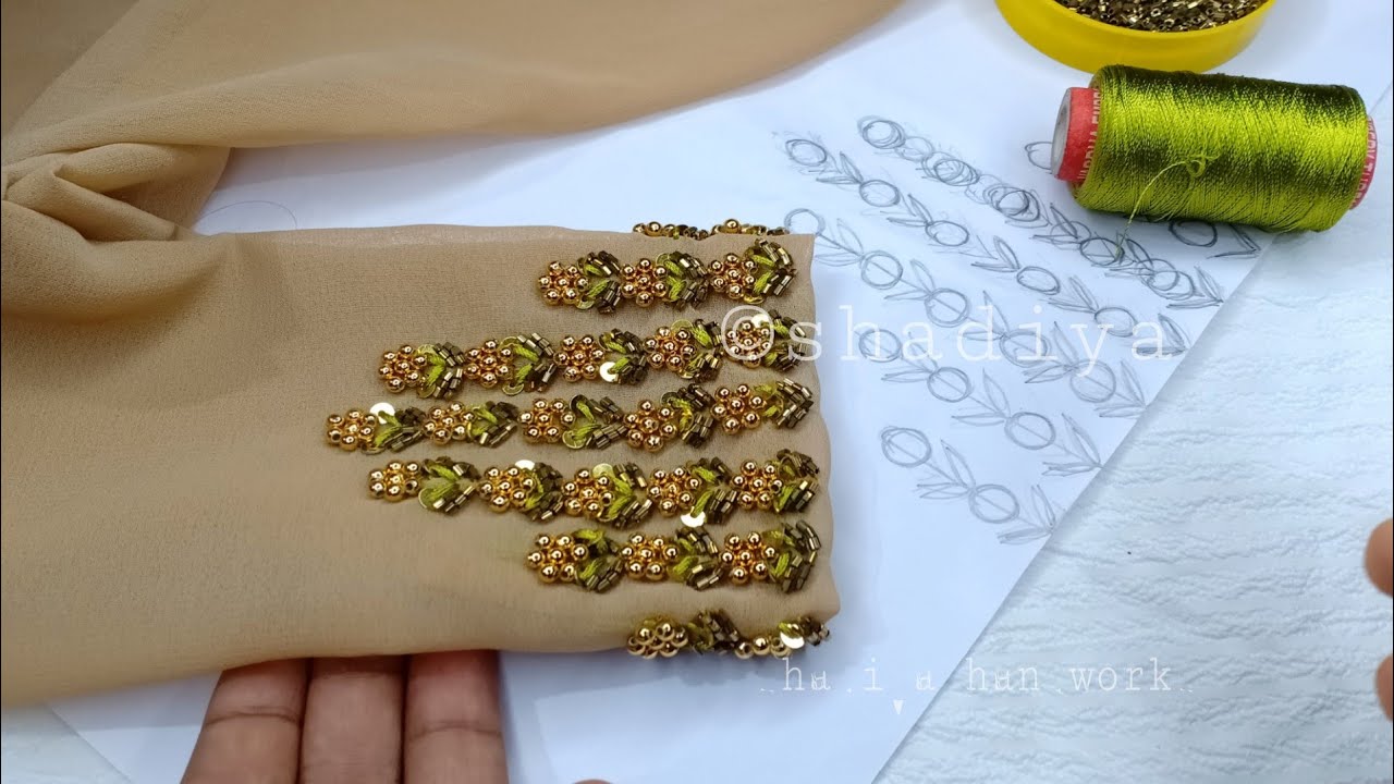 Sleeve embroidery design with simple beadwork - YouTube