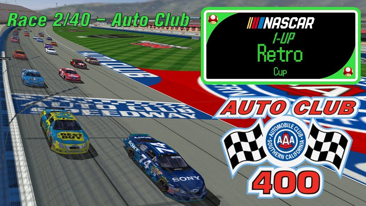 NASCAR 1-Up Retro Cup - Race 2/40 - Auto Club Speedway - YouTube