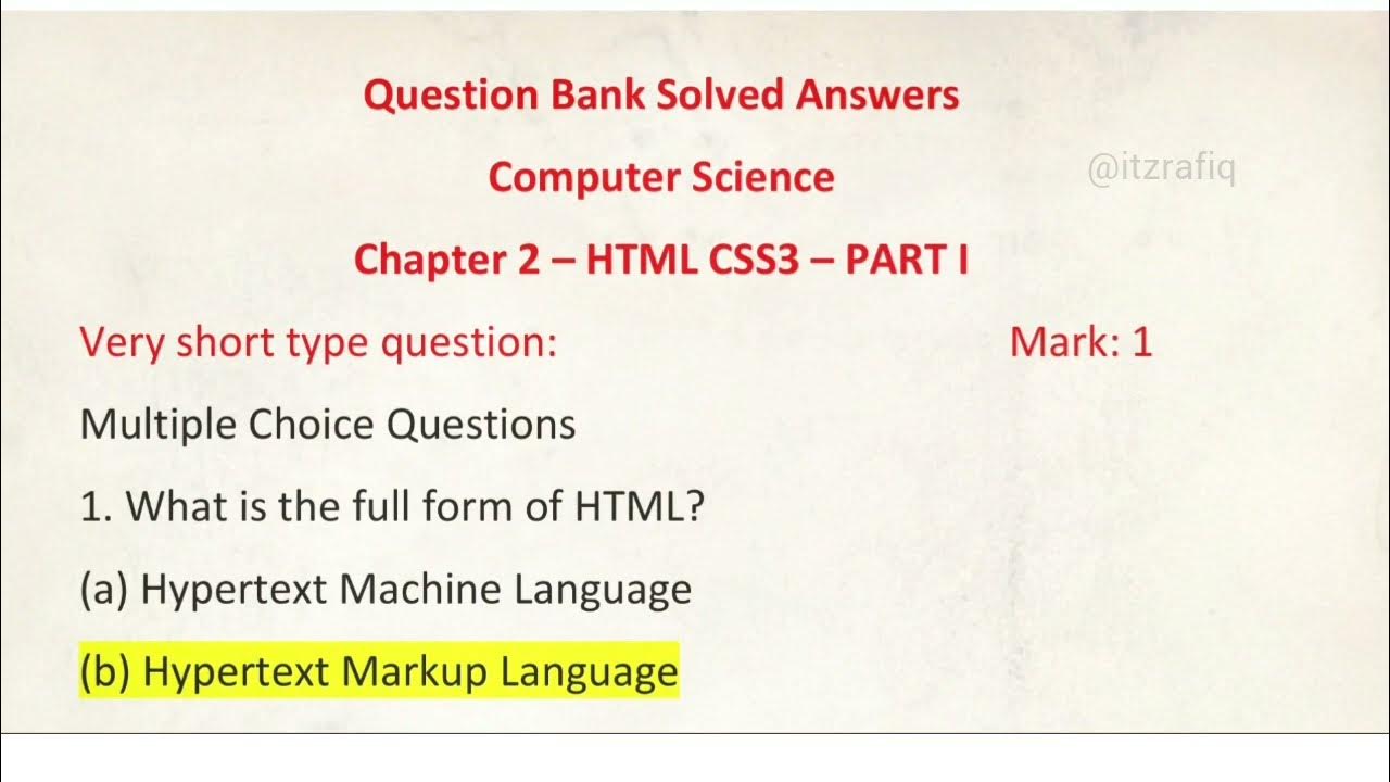 Computer Science Chapter 2 Part I Question Bank Solved Answers - YouTube