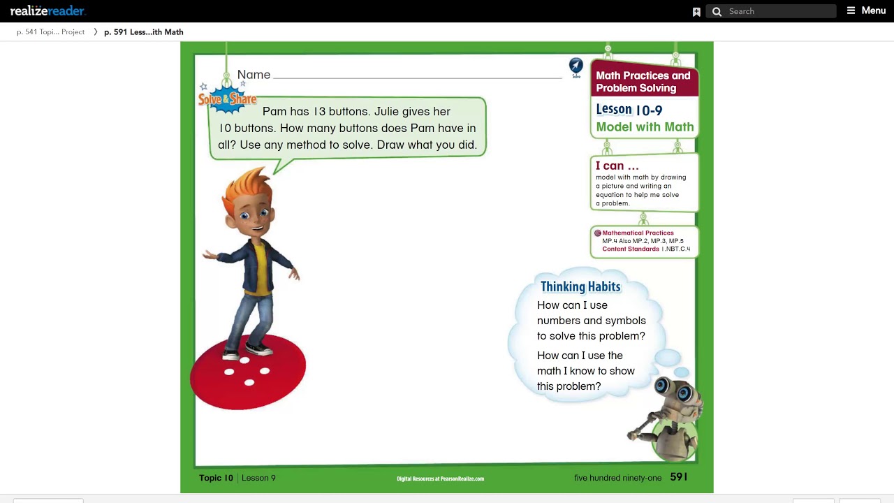 Pearson envision math (Topic 10-Lesson 9) grade 1 part 1 - YouTube