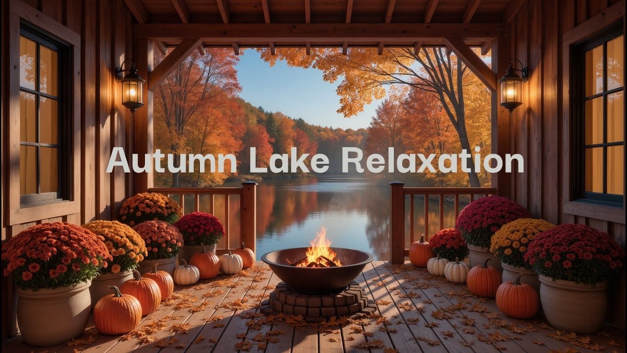 Autumn Ambience on a Cozy Porch | Fall Fire Pit by the Lake for ...