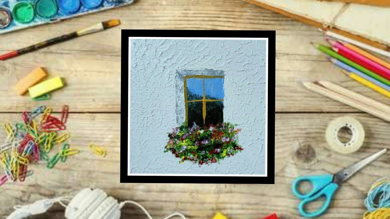 How to drow beautiful window with flower | acrylic colour painting for ...