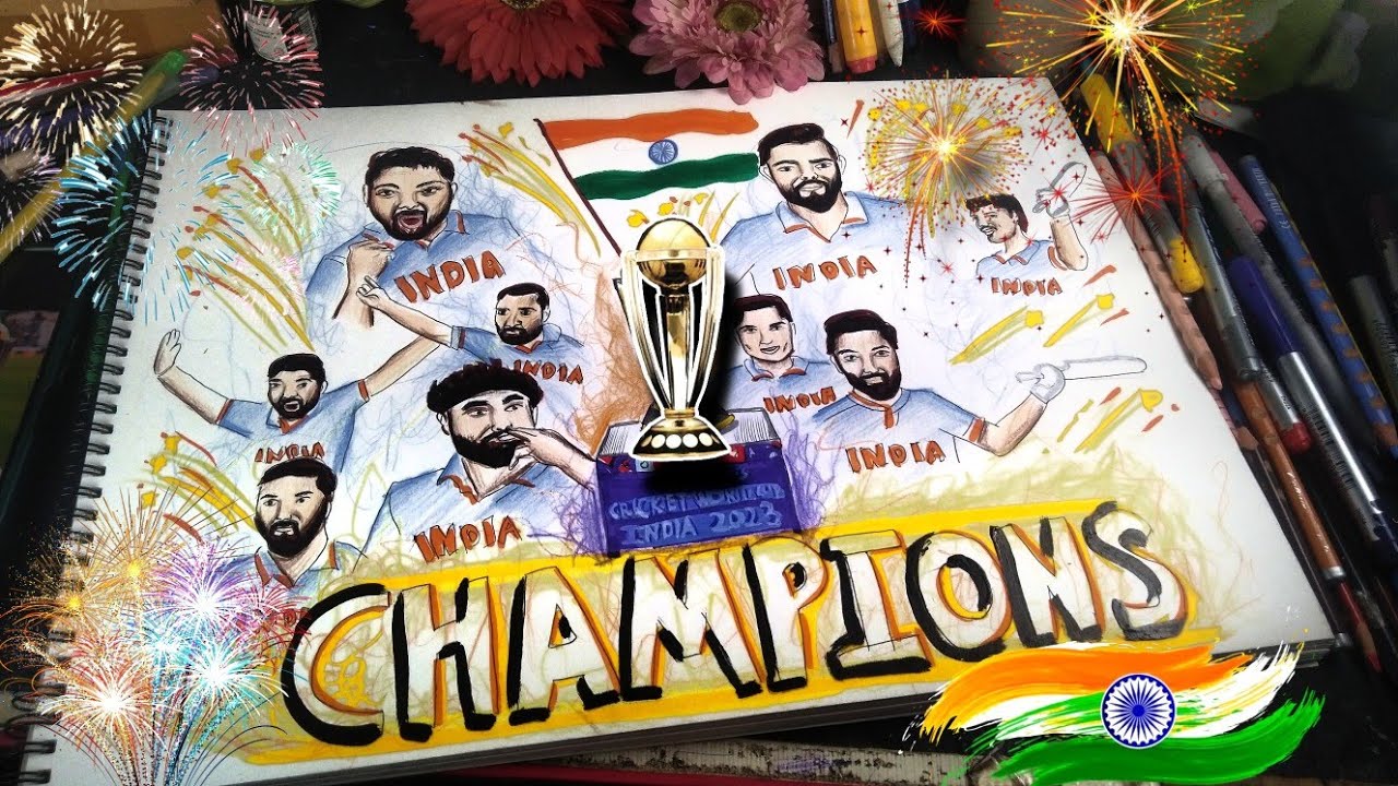 World Cup cricket 2023 drawing // India team drawing // winner drawing ...