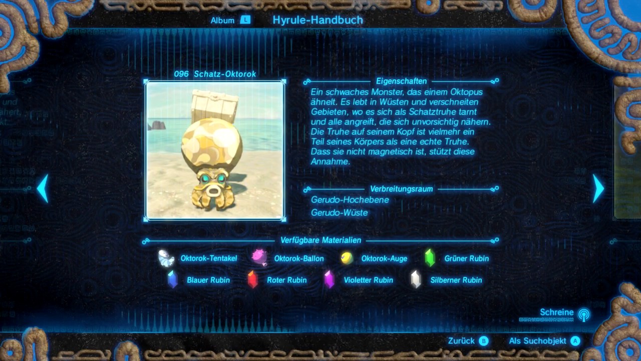 zelda breath of the wild alle fotos in hyrule-handbuch - YouTube