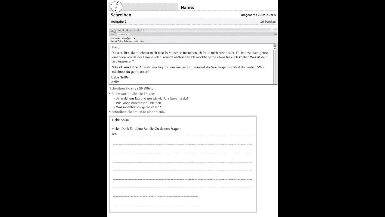 ÖSD A1 │ E-MAIL SCHREIBEN Nr.76│ Letter writing (A1 german exam) - YouTube