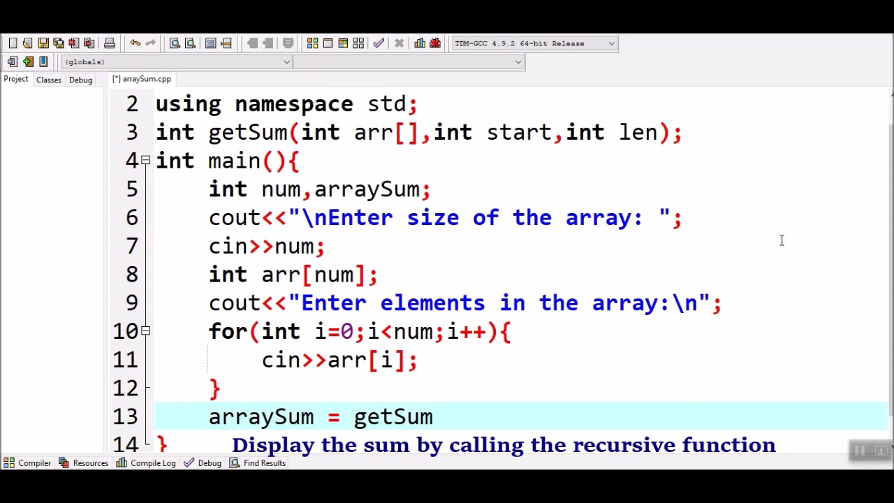 How To Find Sum Of Array Elements Using Recursion In C YouTube