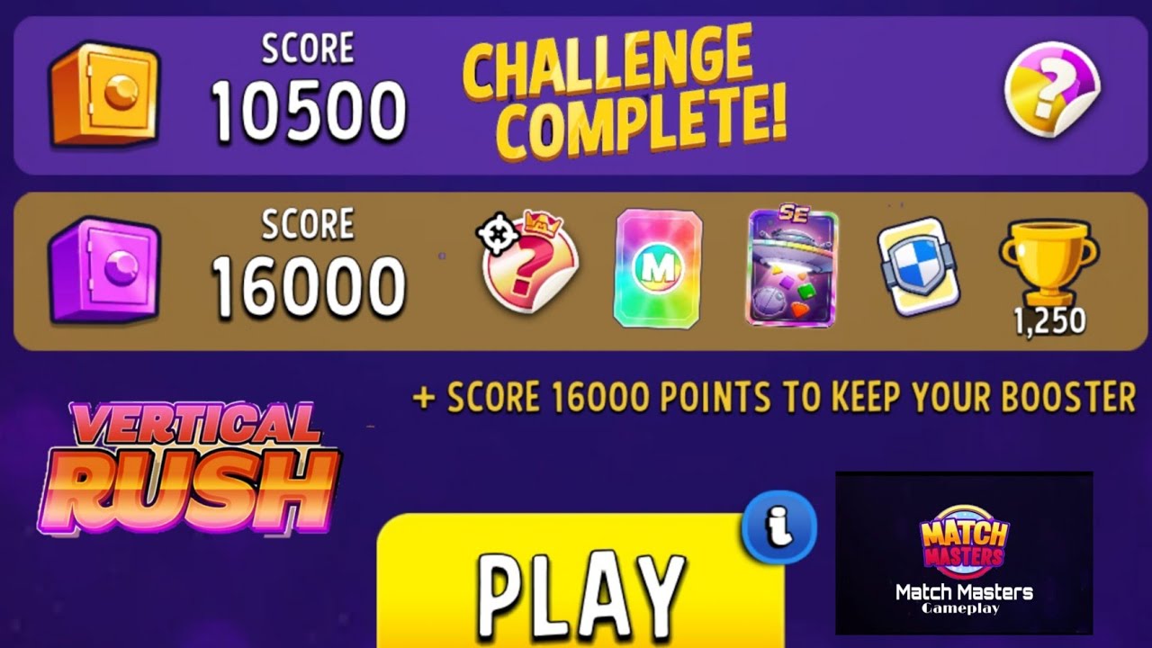 vertical rush super sized solo challenge perfect heist 16000 score | match masters solo - YouTube