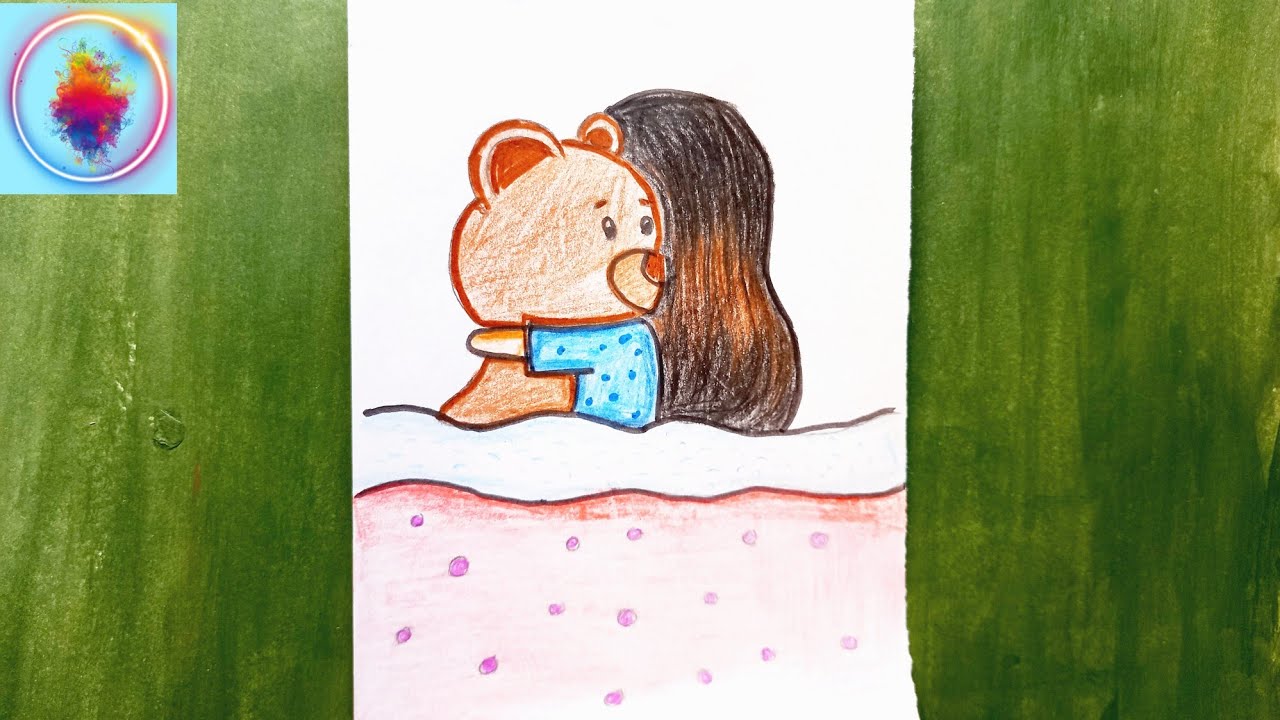 How to draw a cute girl Sleeping with Teddy (easy)--- step by step ...