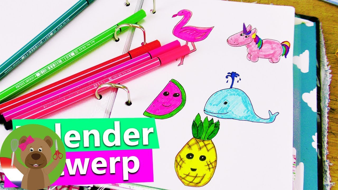 Map maken met schattige tekeningen: eenhoorn, flamingo, ananas, meloen ...