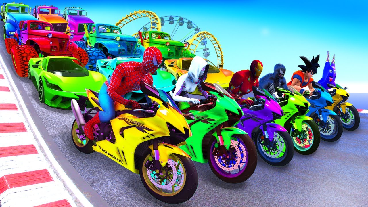 GTA V SPIDER-MAN 2 vs SPIDER SHARK! Epic New Stunt Race For Car Racing ...
