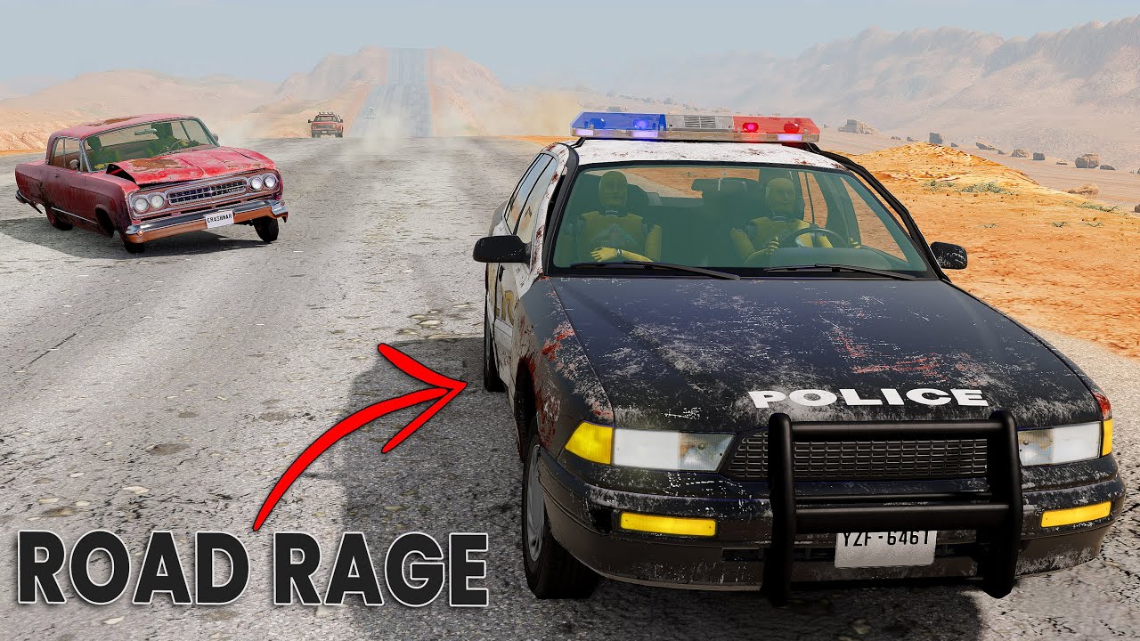 BeamNG Drive - Cars vs Angry Police Car (RoadRage) - YouTube