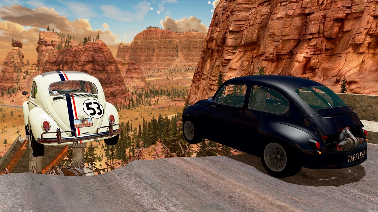 SALTANDO com CARROS NO CANYON, FUI com O FUSCA! BeamNG drive ...