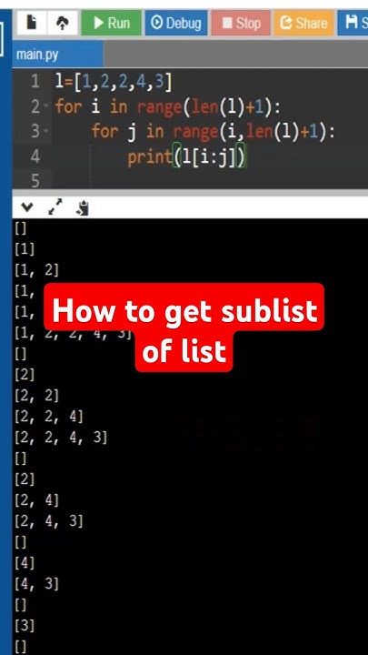 sublist of list code in python #python #sublist #substring #subset #shorts #viral #cod # ...