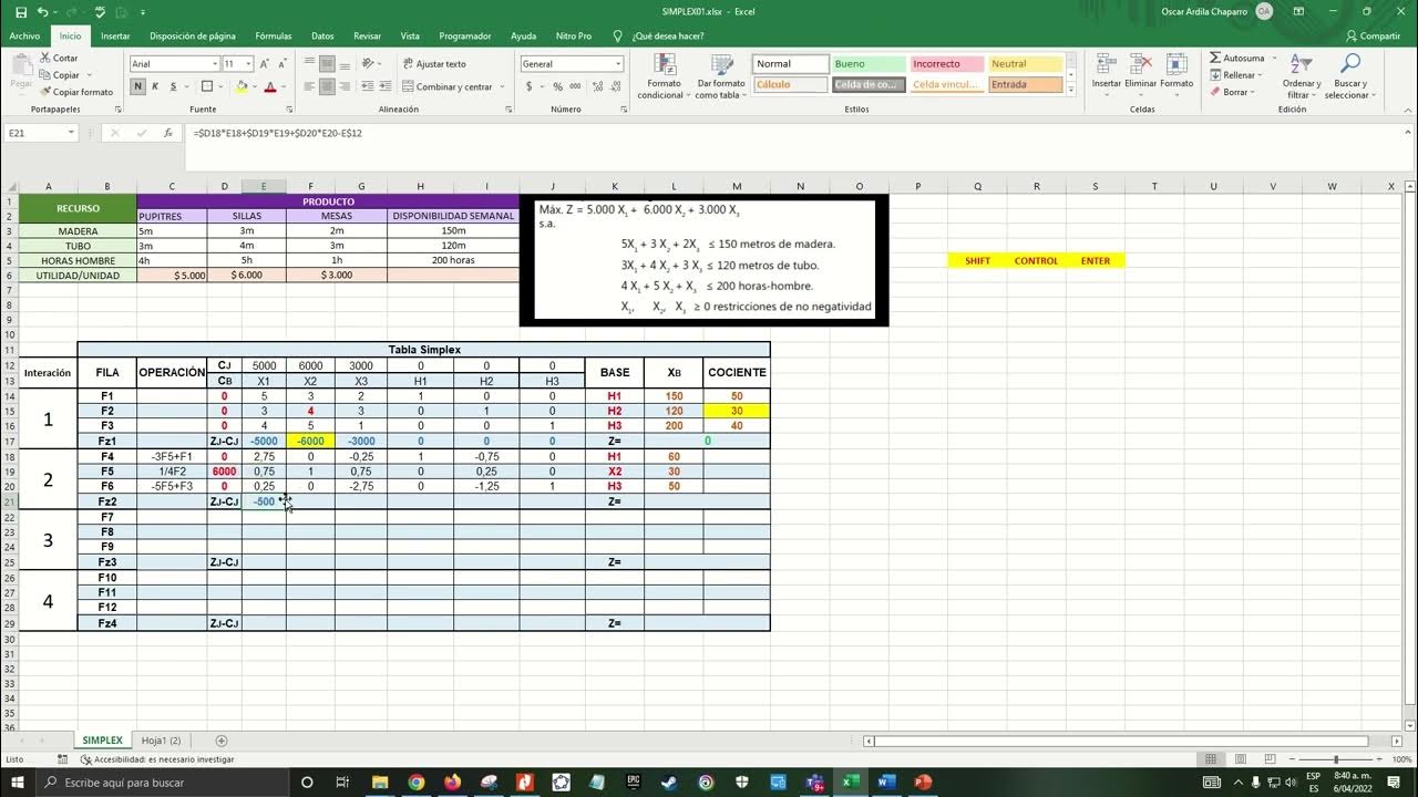 SIMPLEX y SOLVER en EXCEL - YouTube