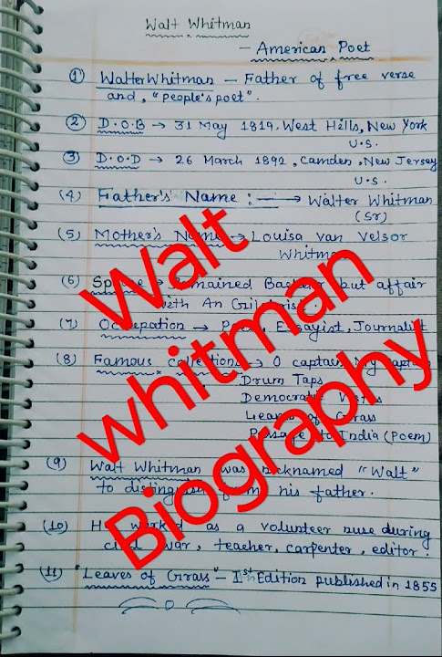 Walt Whitman Biography, poet of the poem "Song of myself "class 12 ...