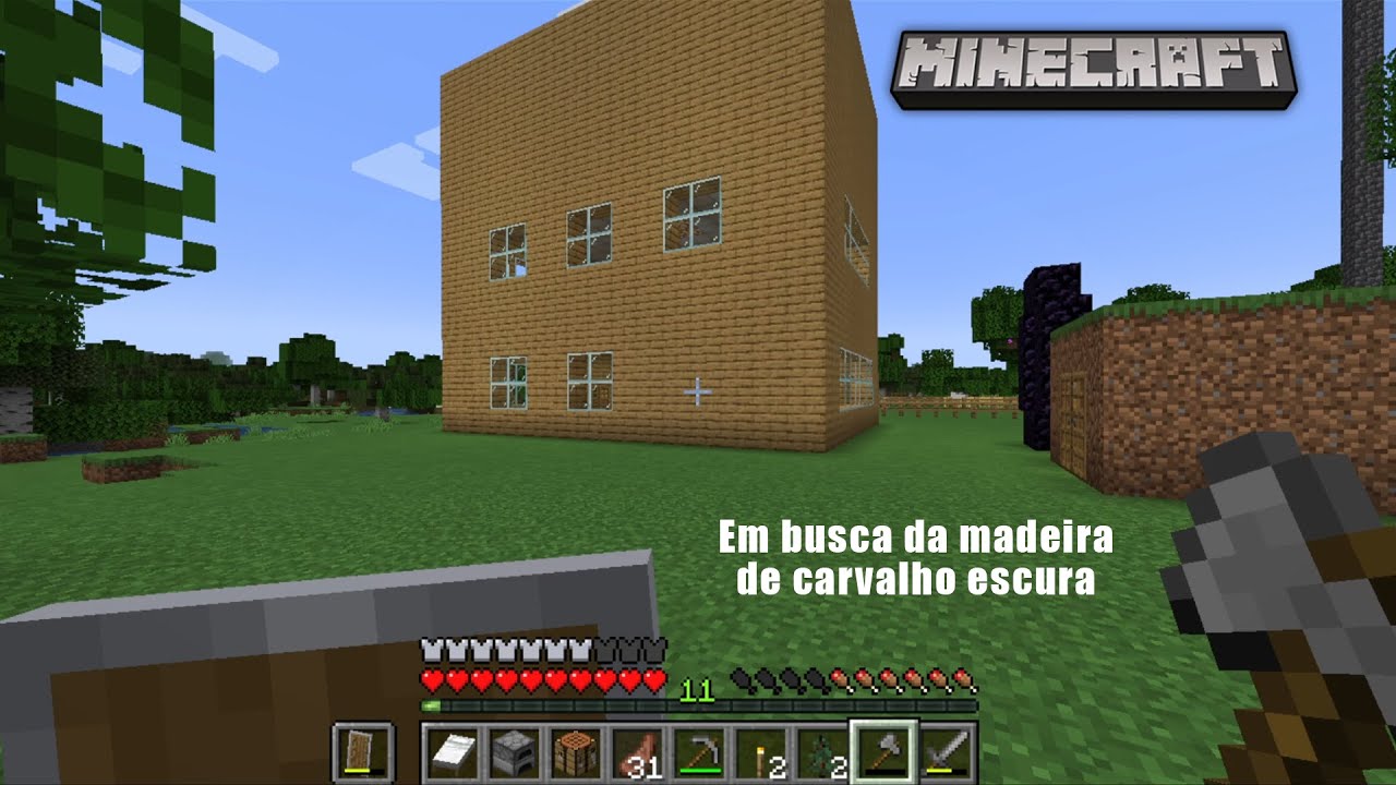Início minecraft modo sobrevivência, vamos procurar madeira de carvalho ...