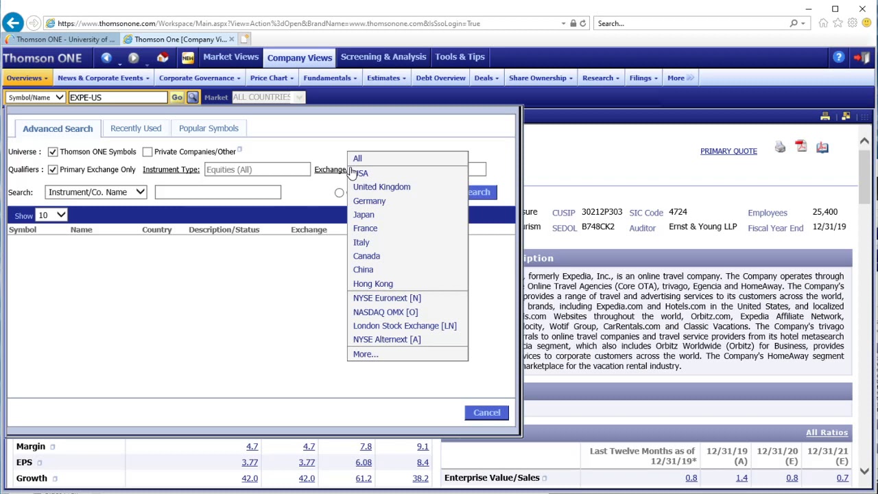 Thomson ONE financial statements: advanced search - YouTube